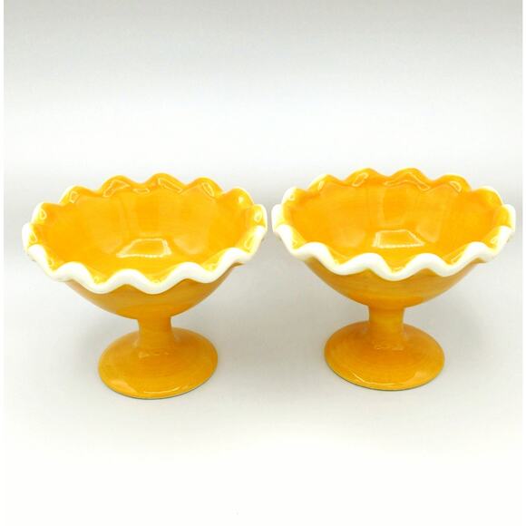 None | Dining | Vintage Yellow Compote Bowl Ceramic Pottery Fluted Wavy ...